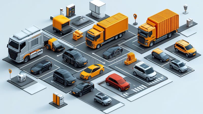 Urban Logistics Network, Isometric View of Interconnected Vehicles and ...