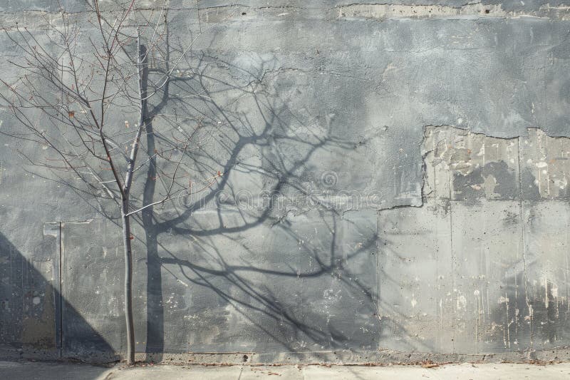 Urban Minimalism: Bare Tree Casting Shadows on Weathered Concrete Wall ...