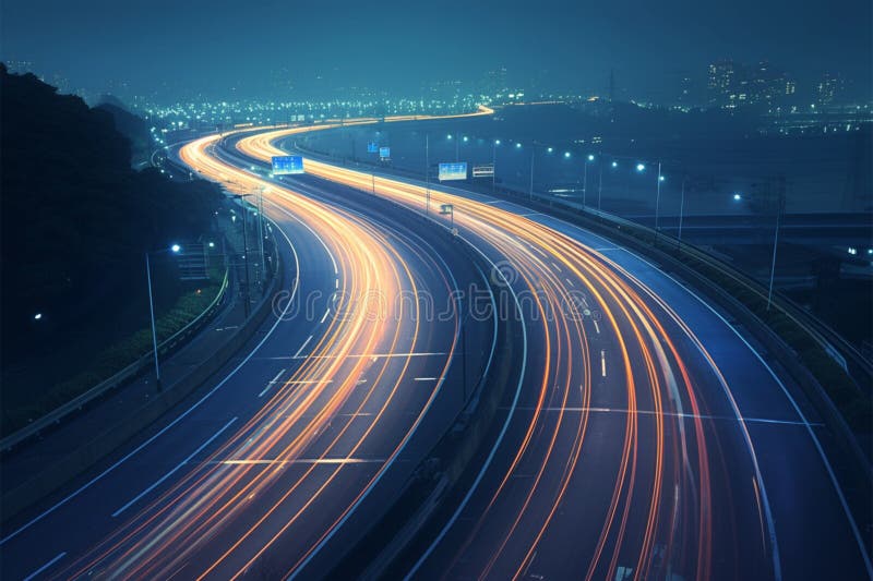 Urban Motion Car Light Trails at Night, Creating Captivating Road Glow ...