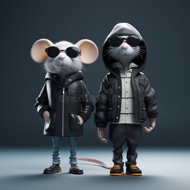 Urban Mouse Duo: Hyper-realistic 3d Characters in Hip-hop Style Stock ...