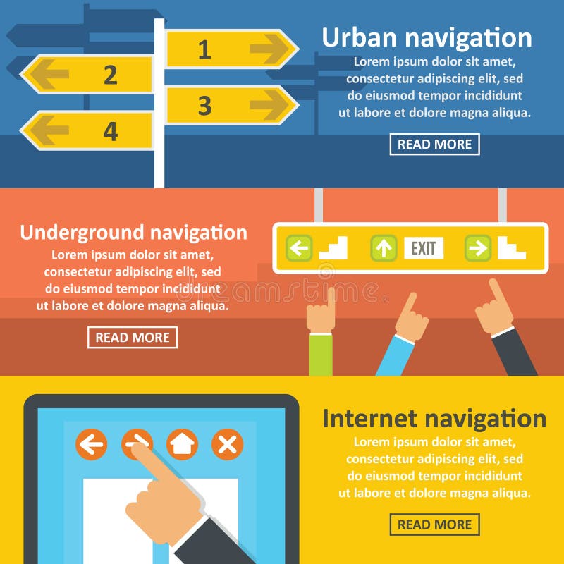 Urban Navigation Banner Horizontal Set, Flat Style Stock Vector ...