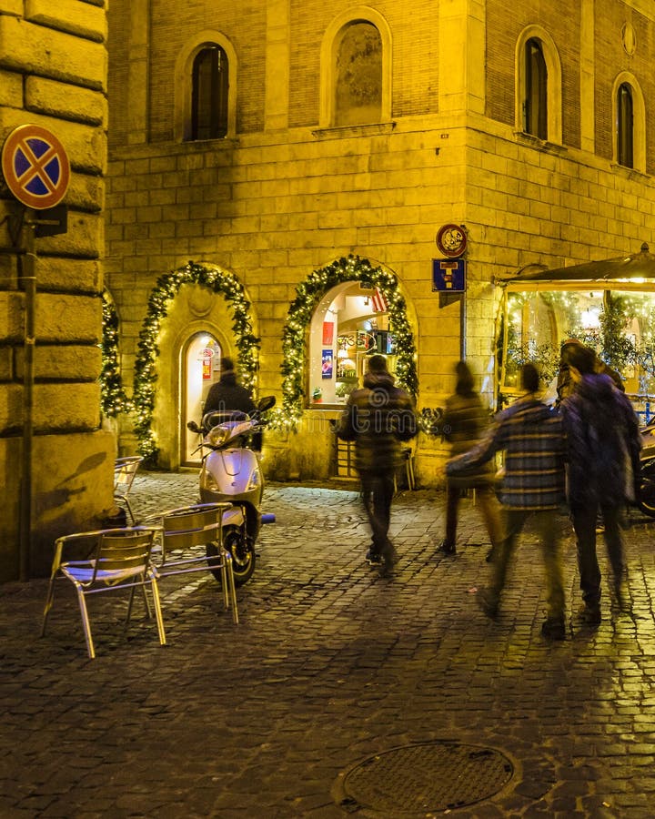 Urban Night Scene at Rome Downtown Editorial Stock Photo - Image of ...