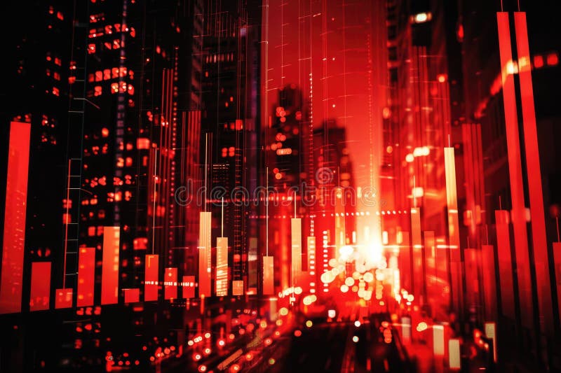 Urban Nighttime Scene with Bright Red Lights Stock Image - Image of ...