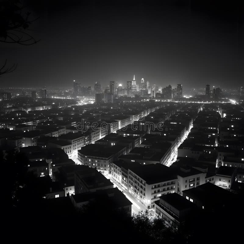 Urban Noir Captivating Night Cityscape with Dynamic Lighting Stock Illustration - Illustration ...