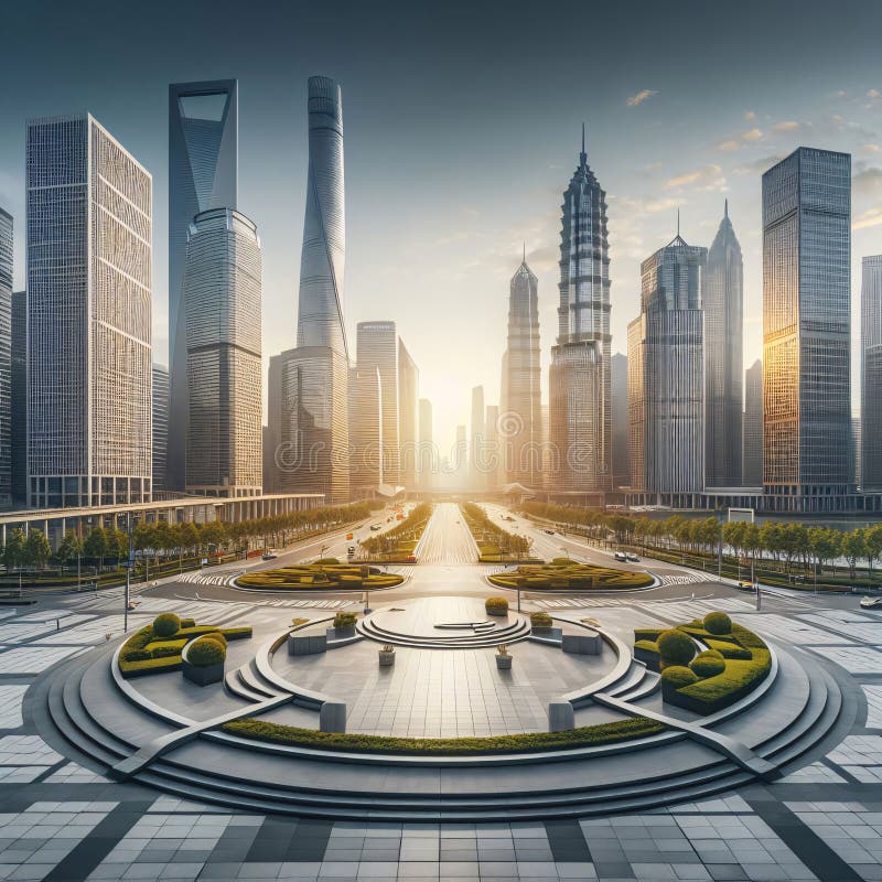 Empty Square Floor Framed by City Skyline and Architectural Marvels in ...