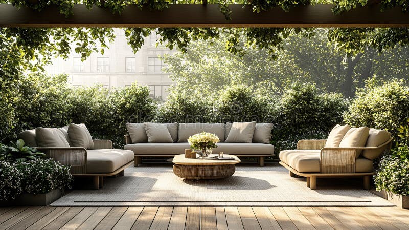 Urban oasis outdoor patio stock illustration. Illustration of balcony ...