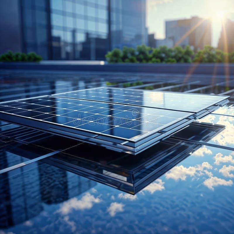 Urban Oasis: Reflective Solar Panels in City Skyline, Generative Ai ...