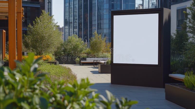 Urban Outdoor Advertising Display in Modern Rooftop Garden Setting ...
