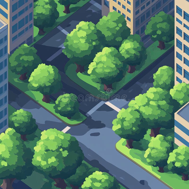 Urban Park Aerial View with Trees and Cityscape Background Stock ...