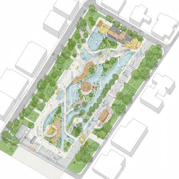 Urban Park Layout Illustration Depicting a Rectangular Green Space ...