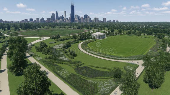 Urban Park Redesign, Fields, Gardens, and Pathways Stock Illustration ...