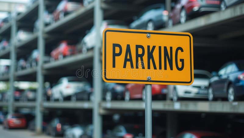 Urban Parking Sign Against Industrial Setting Stock Illustration ...