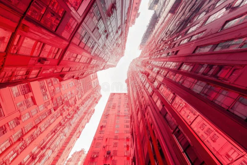 Urban Perspective: Minimalistic Cityscape in Red Hue for Modern Design ...