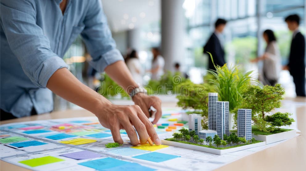 Urban Planning Concept with Model Buildings and Greenery in Office ...