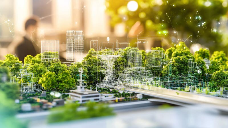 Urban Planning Model Showcasing a Futuristic City with Greenery and ...