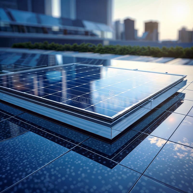 Urban Radiance: Building Rooftop Solar Panel in Sunlight, Generative Ai ...