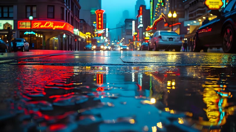 Urban Rainfall: City Lights Reflection./n Stock Illustration ...