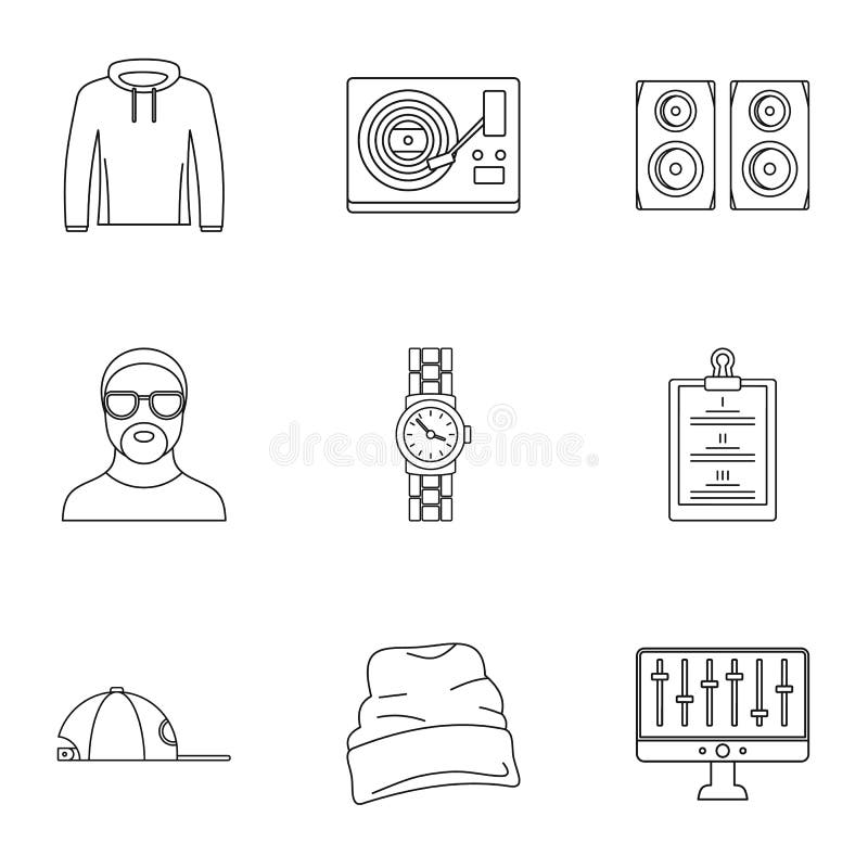 Urban Rap Icon Set, Outline Style Stock Vector - Illustration of paint ...
