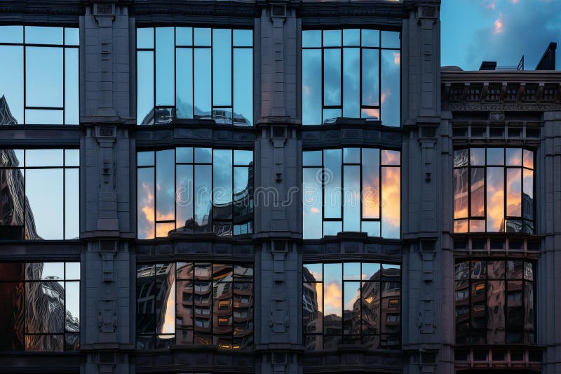 Urban Reflections: Sunset Mirrored in Glass Building Facade Stock ...
