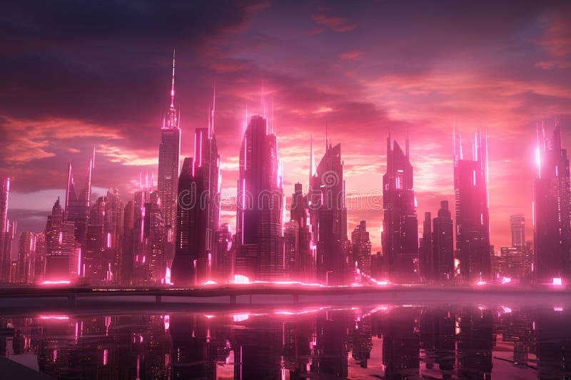 Urban Resilience Cityscape with Skyscrapers Lit Stock Illustration ...