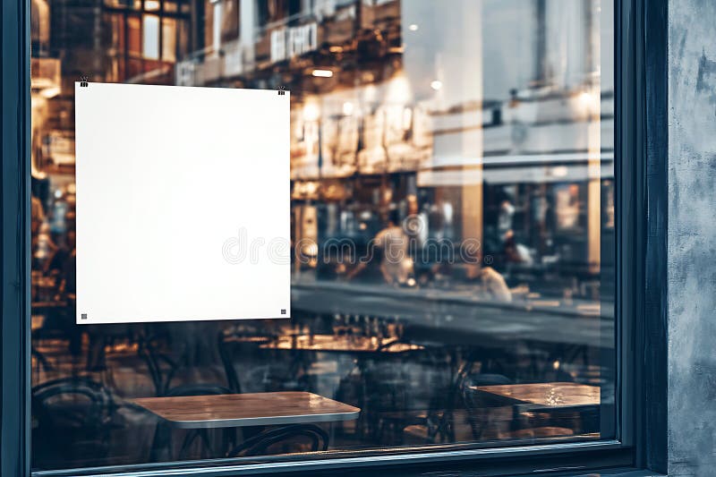 Urban Restaurant Window Poster Mockup, White Empty Paper Poster Adhered ...