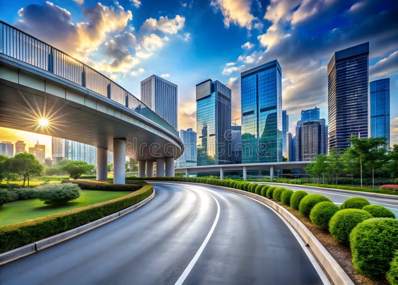 Urban Road with Architectural Landscape Stock Illustration ...