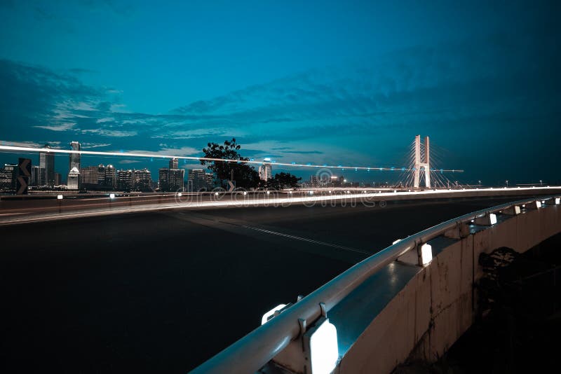 Urban Road and Bridge of Night Scene Stock Image - Image of ...