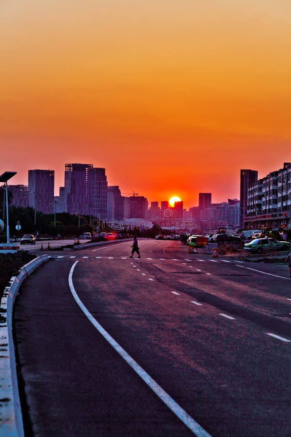 Urban road Sunset stock image. Image of people, light - 53134577