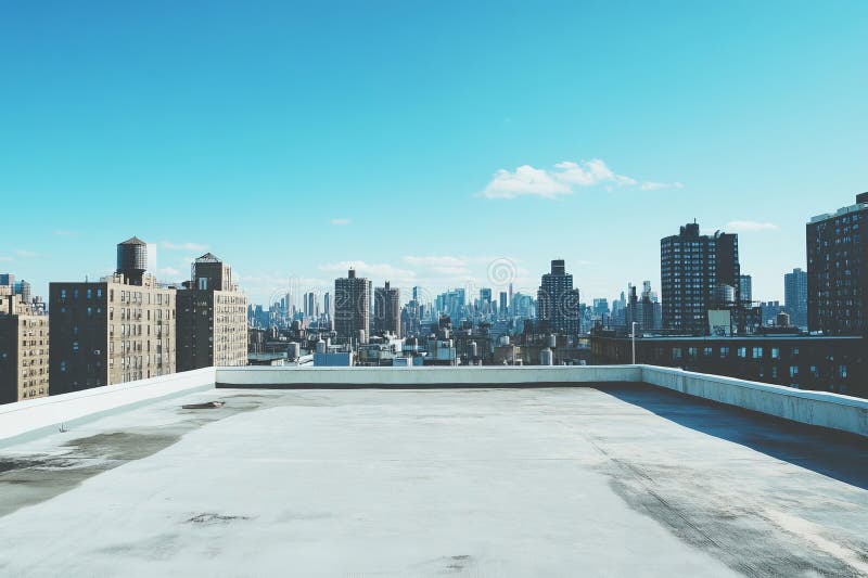 Urban Rooftop with City Skyline and Clear Blue Sky Capturing Modern ...