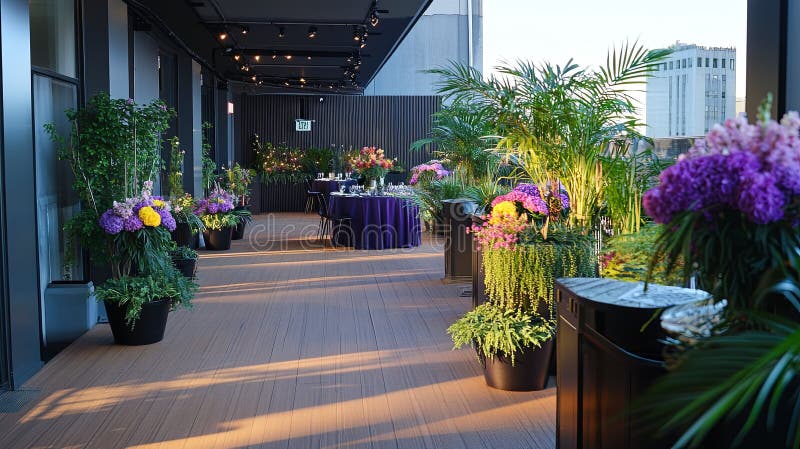 An Urban Rooftop Garden Transformed for a Spring Networking Event Stock ...