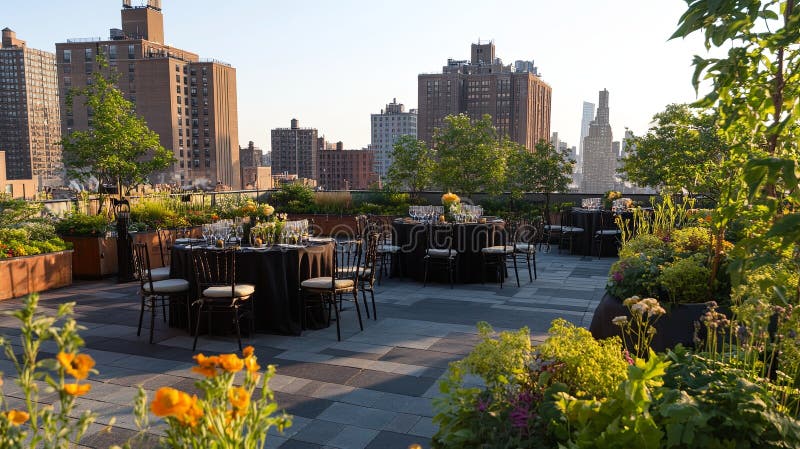 An Urban Rooftop Garden Transformed for a Spring Networking Event Stock ...