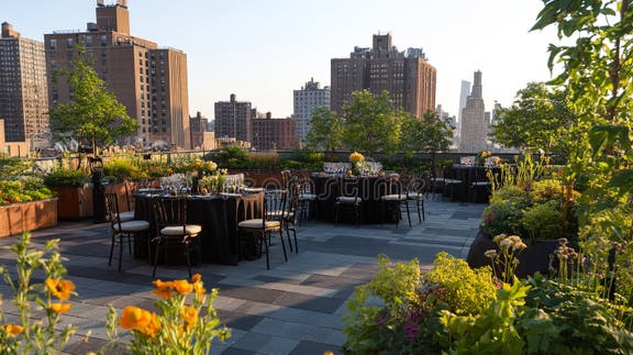 An Urban Rooftop Garden Transformed for a Spring Networking Event Stock ...