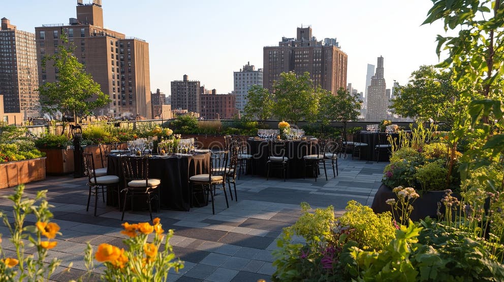 An Urban Rooftop Garden Transformed for a Spring Networking Event Stock ...