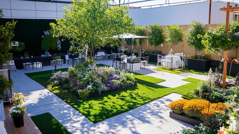 An Urban Rooftop Garden Transformed for a Spring Networking Event Stock ...
