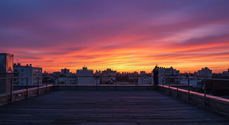 Urban Rooftop Sunset Silhouette Stock Illustration - Illustration of ...