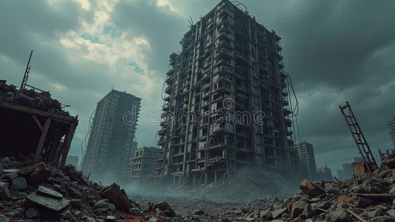 Desolate Industrial Ruins Under Dark Sky Stock Photos - Free & Royalty ...
