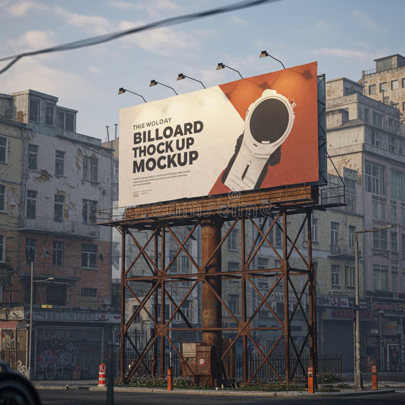 Urban Scene Featuring a Large Billboard with a Mockup Advertisement ...