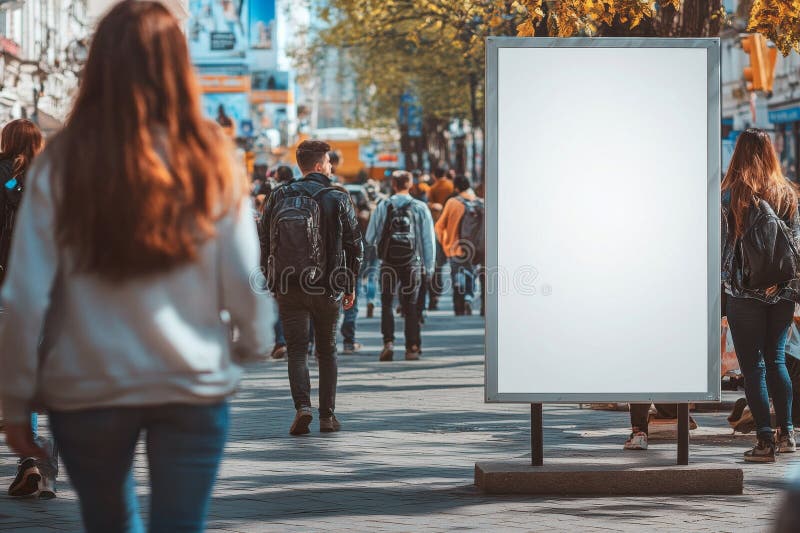 An Urban Scene with Young People Walking and Looking at a Blank ...