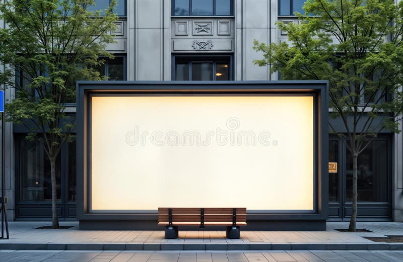 Urban Setting with Large Empty Billboard in Front of Building. Mock-up ...