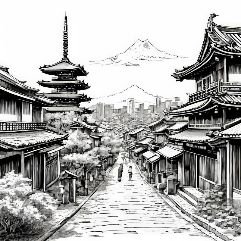 The Urban Sketch Japan Hand Drawn Illustration Editorial Stock Photo ...