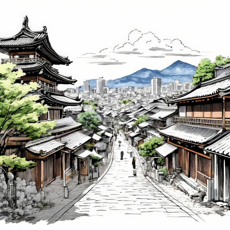 The Urban Sketch Japan Hand Drawn Illustration Editorial Stock Image ...