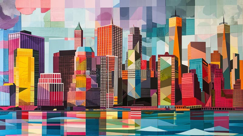 Urban Skyline Abstracted through Geometric Shapes in Paper Collage ...