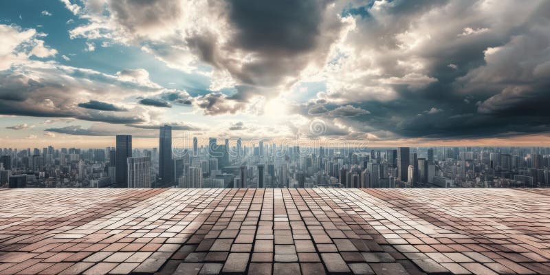 Urban Skyline Backdrop Frames Empty Brick Floor for Versatile Design ...