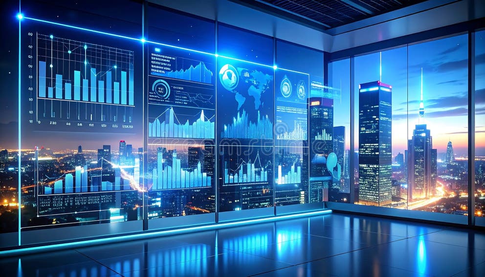 Urban Skyline Data Analytics Nighttime Visualization of Modern Office ...