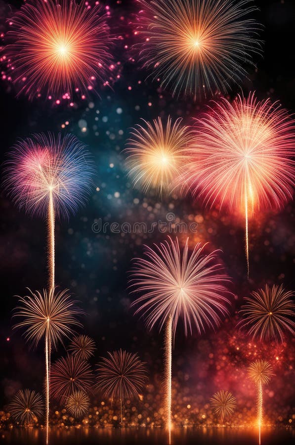 Urban Skyline with Dazzling Fireworks Display Stock Image - Image of ...