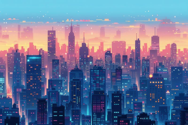 Urban Skyline Flat Design Top View Cityscape Theme Pixel Art Animation ...