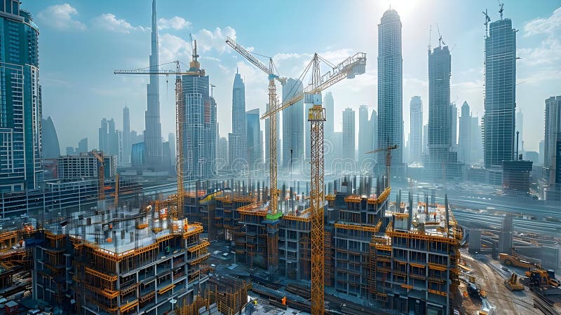 Urban Skyline with Multiple Tower Cranes at a Bustling Construction ...