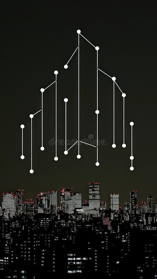 Urban Skyline with Vertical Abstract Network Concept Stock Illustration ...