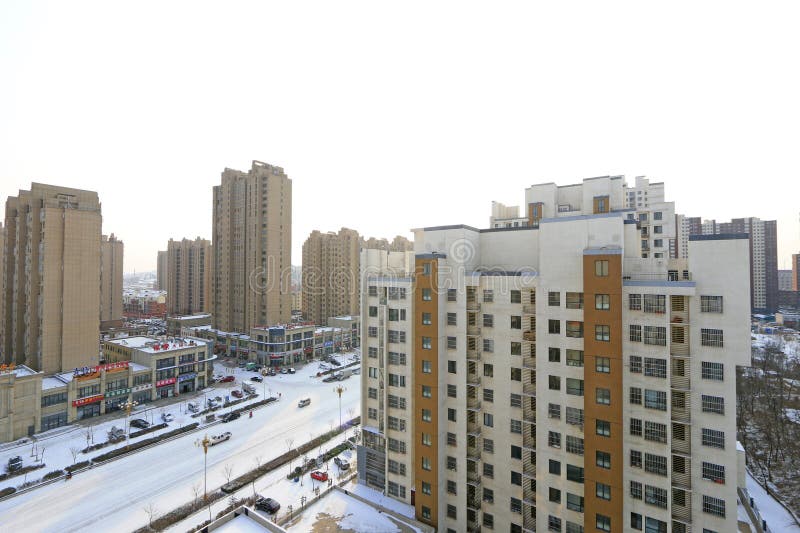 Urban snow scene stock image. Image of snow, outdoor - 366329059