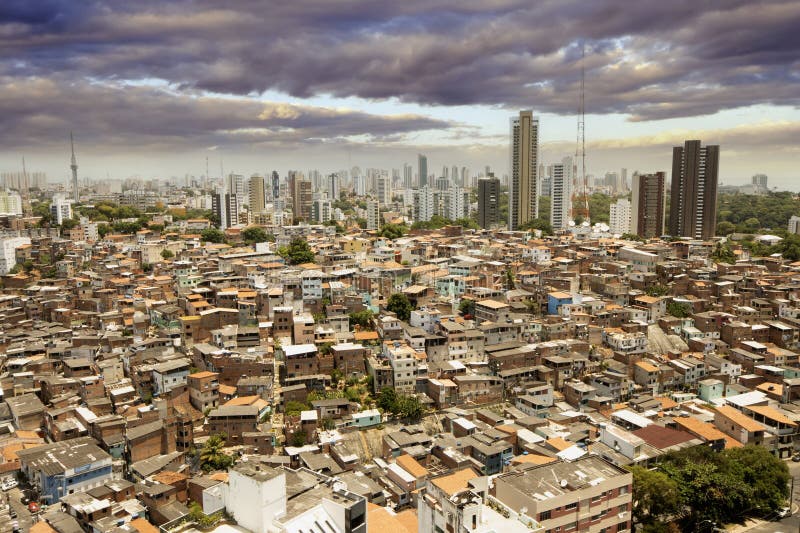Urban Social Contrast. Favela and Buildings Stock Photo - Image of ...